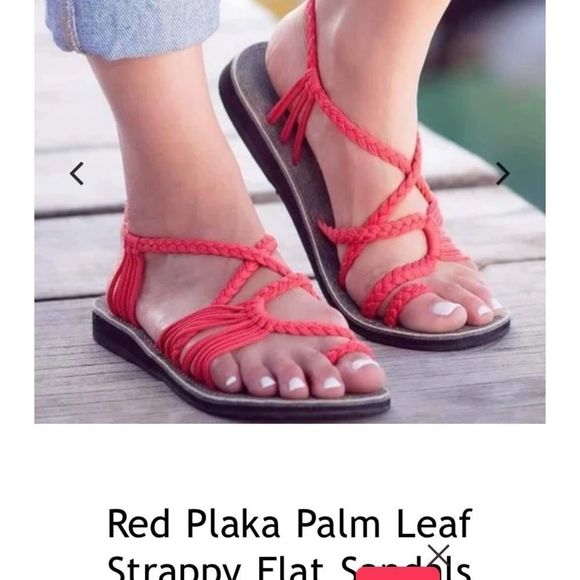 Plaka | Shoes | Nwb Red White Plaka Strappy Rope Sandals | Poshmark
